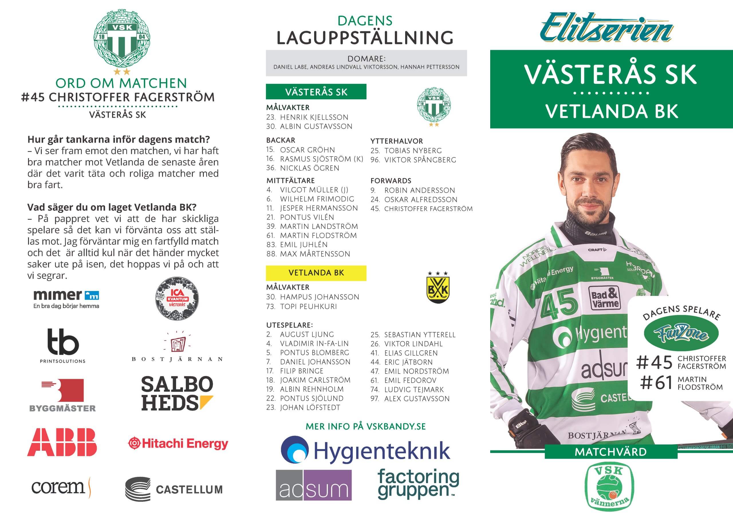 Matchprogram - VSK Bandy